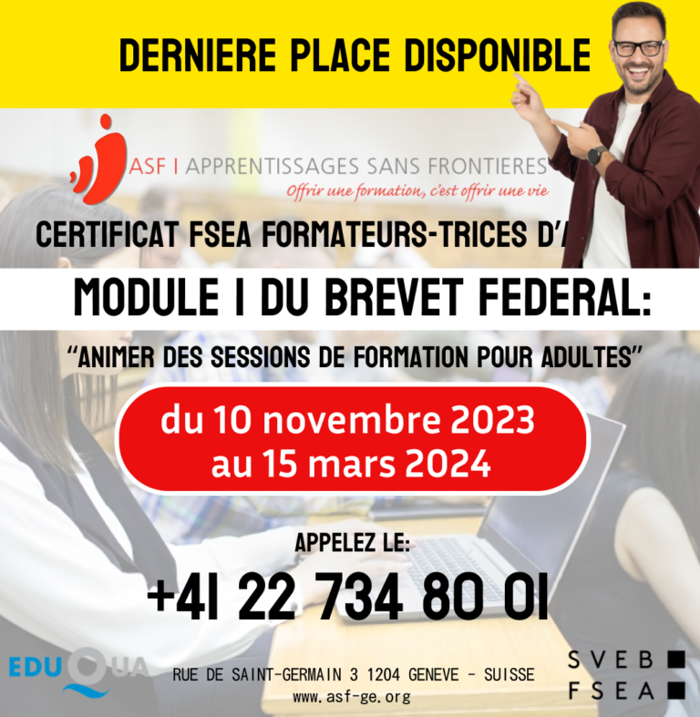 Dernière place disponible | Certificat FSEA Formateurs-trices d'Adultes ...